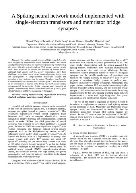 Pdf Nanoscale Circuits Of Franctional Spiking Neural Network For Association Memory