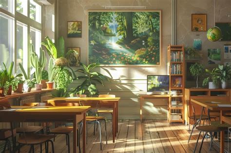 Classroom With Nature Posters Premium Ai Generated Image