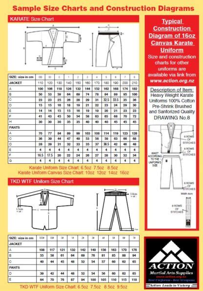 Uniform Size Charts Action Martial Arts Supplies Ltd