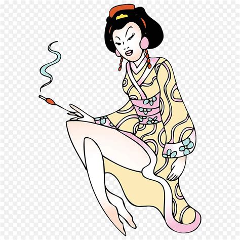 卡通日本艺妓抽烟的女人插画免抠PNG图片素材下载 图片编号qvnwnkzq 免抠素材网