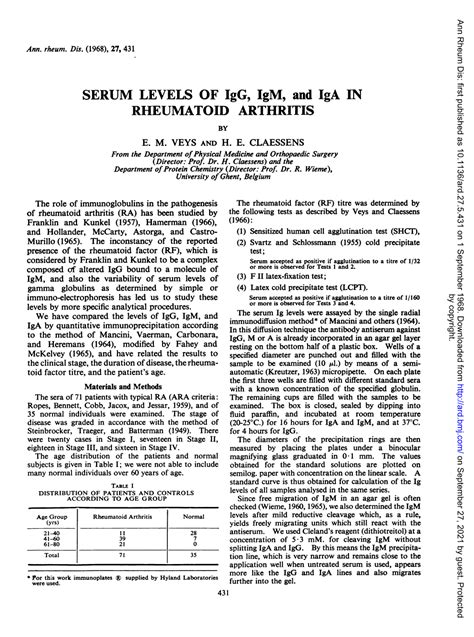 Serum Levels Of Igg Igm And Iga In Rheumatoid Arthritis By E Docslib