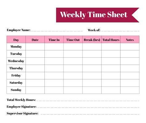 Free Blank Time Sheets