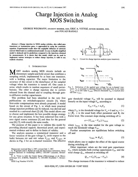 Pdf Charge Injection In Analog Mos Switches