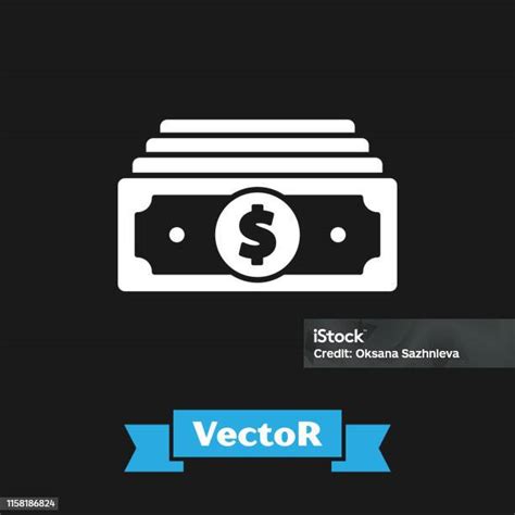 흰색 스택 종이 돈 현금 아이콘 검은 배경에 격리 돈 지폐 스택 청구 통화 벡터 일러스트레이션 0명에 대한 스톡 벡터 아트 및