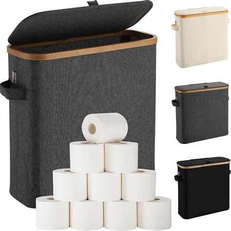 Large Toilet Paper Storage Basket With Lid For Mega Rolls Slim Extra