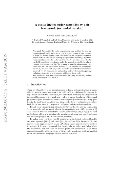 Pdf A Static Higher Order Dependency Pair Framework