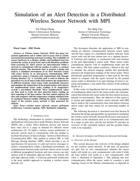 Pdf Simulation Of An Alert Detection In A Distributed Wireless Sensor Network With Message