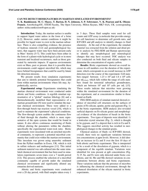 Pdf Can We Detect Biosignatures In Martian Simulated Environments