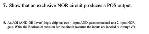 7 Show That An Exclusive Nor Circuit Produces A Pos Output 9 An Aoi And Or Invert Logic