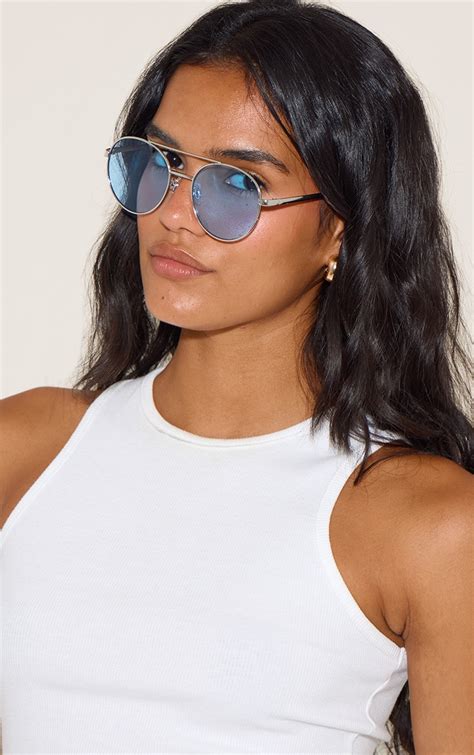 Silver Blue Gradient Lens Aviator Sunglasses Accessories Plt