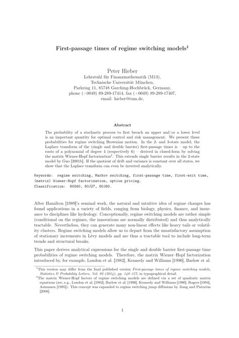 Pdf First Passage Times Of Regime Switching Models