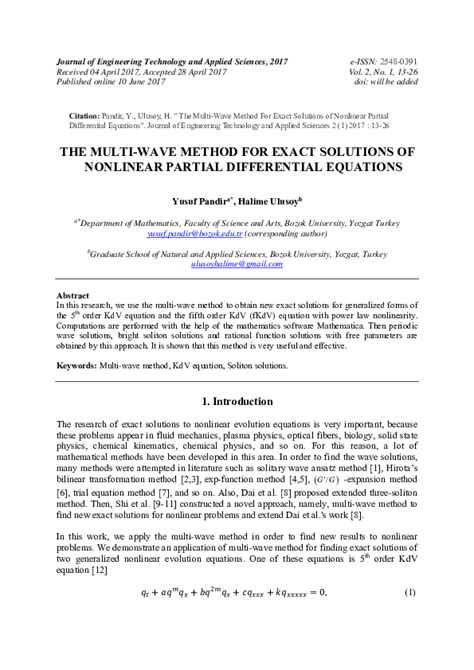 Pdf The Multi Wave Method For Exact Solutions Of Nonlinear Partial Differential Equations