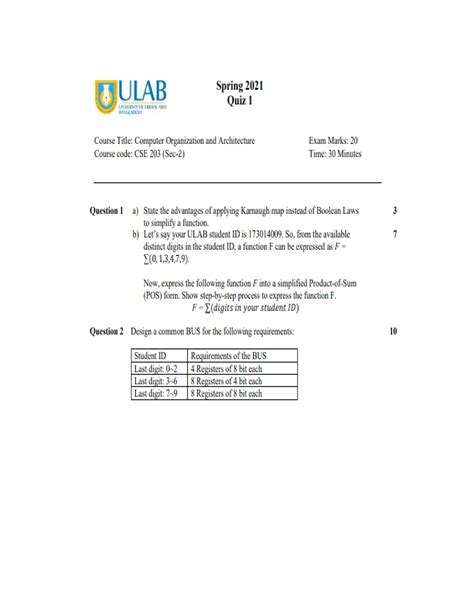 Quiz Spring Section Computer Organization And Architecture Studocu