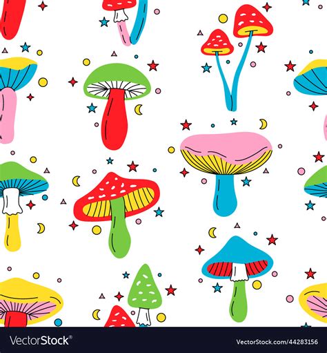 Mushrooms Hand Drawn Pattern Background Royalty Free Vector