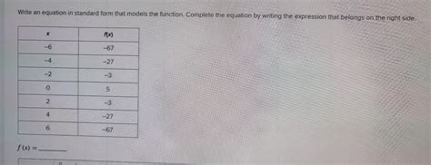 Solved Write An Equation In Standard Form That Models The