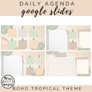 Daily Agenda Editable Google Slides Templates Boho Tropical Theme