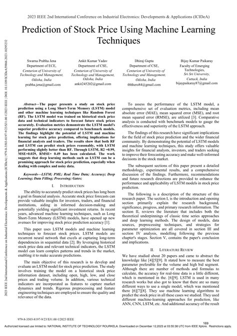 PDF Prediction Of Stock Price Using Machine Learning Techniques