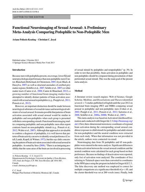Pdf Functional Neuroimaging Of Sexual Arousal A Preliminary Meta Analysis Comparing