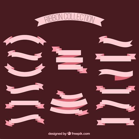 빈티지 핑크 리본 세트 무료 벡터
