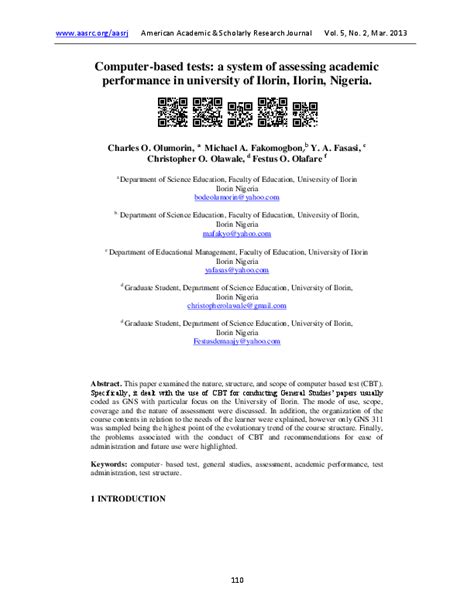pdf computer based tests a system of assessing academic performance in university of ilorin