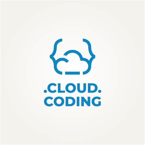 Minimalist Cloud Coding Line Art Label Logo Vector Illustration Design