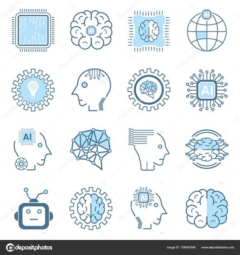 Artificial Intelligence Icon Symbols Collection Isolated Lined Machine Icon Smart Stock Vector
