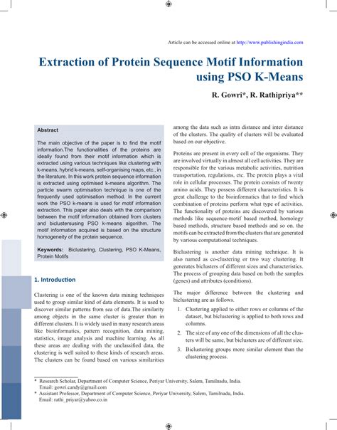 Extraction Of Protein Sequence Motif Information Using Pso K Means R Docslib