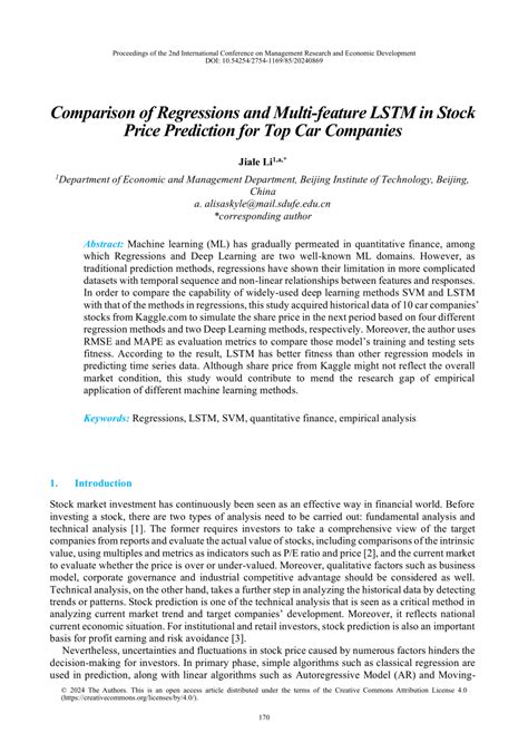 Pdf Comparison Of Regressions And Multi Feature Lstm In Stock Price
