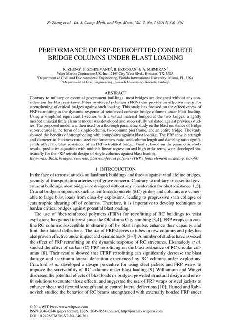 Pdf Performance Of Frp Retrofitted Concrete Bridge Columns Under Blast Loading