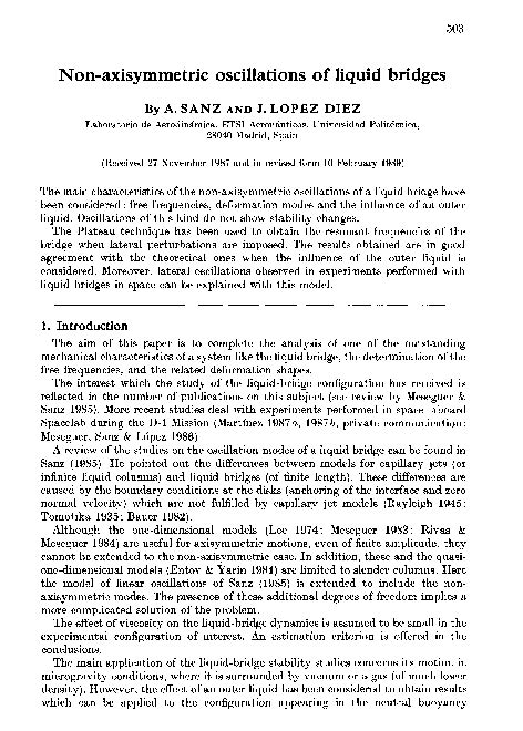 Pdf Non Axisymmetric Oscillations Of Liquid Bridges Angel Sanz