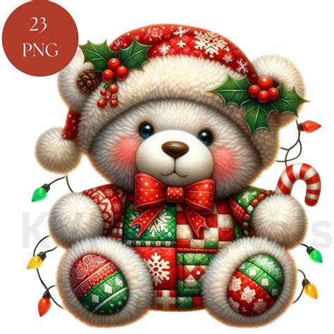 Patchwork Christmas Teddy Bear Holiday Clipart 23 Png Cute Festive
