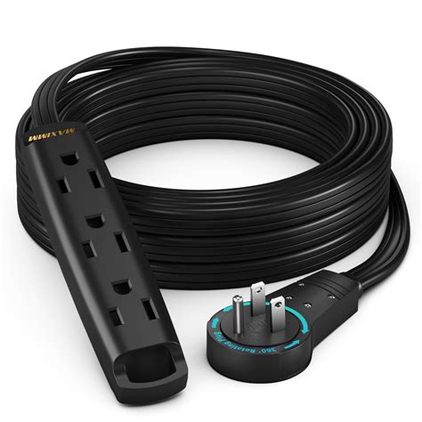 Maximm 10 Ft Black 360° Rotating Flat Plug Extension Cord With 3
