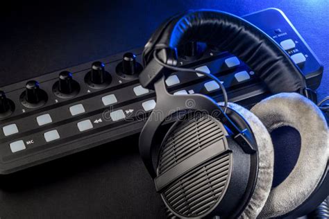 Professional Midi Controller Sound Mixer And Headphones Stock Image