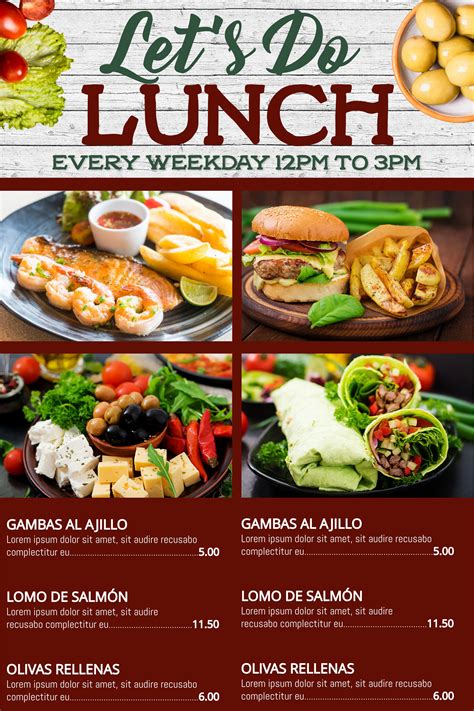 Free Lunch Special Poster Template Postermywall Lunch Menu Template