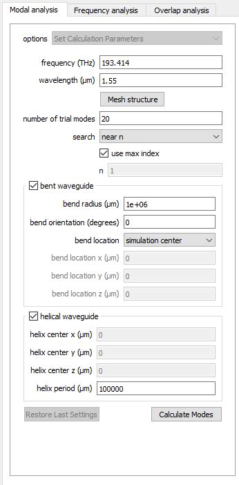 Fde Solver Analysis Modal Analysis Tab Ansys Optics