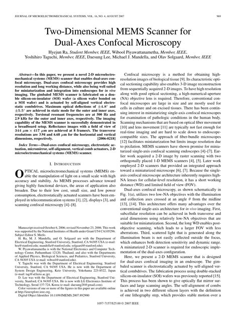 Pdf Two Dimensional Mems Scanner For Dual Axes Confocal Microscopy