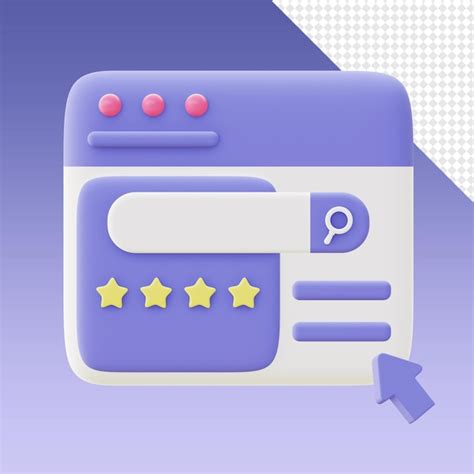 Ui Ux 웹 모바일 앱 소셜 미디어 디자인을 위한 3d 렌더링 보라색 리뷰 별 검색 아이콘 템플릿 프리미엄 Psd 파일