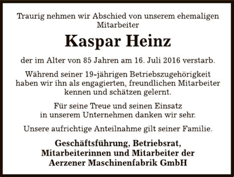 Traueranzeigen Von Heinz Kaspar Trauerportal Ihrer Tageszeitung
