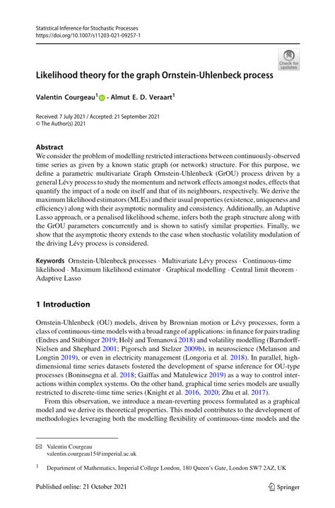 Pdf Likelihood Theory For The Graph Ornstein Uhlenbeck Process