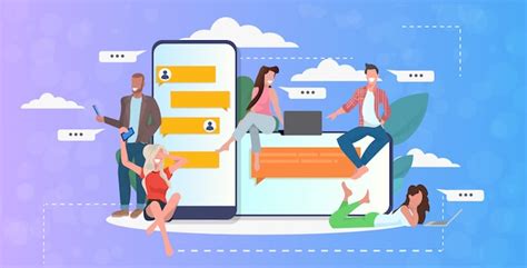 Premium Vector Mix Race People Using Chatting App On Digital Devices Social Network Chat