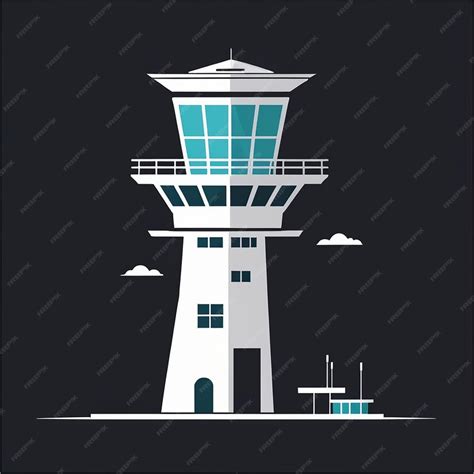 Flight Control Tower Icon In Flat Style Navigation Monitor Vector