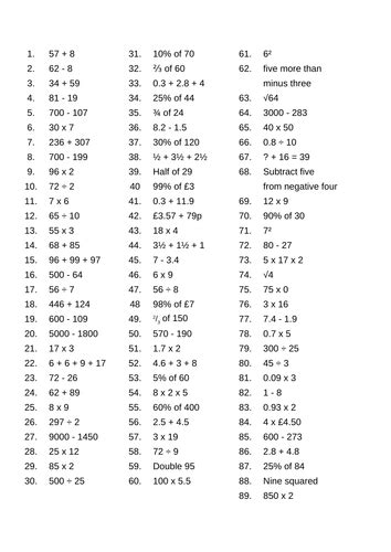 90 Mental Maths Questions Ks3 By Mattlamb Teaching Resources Tes