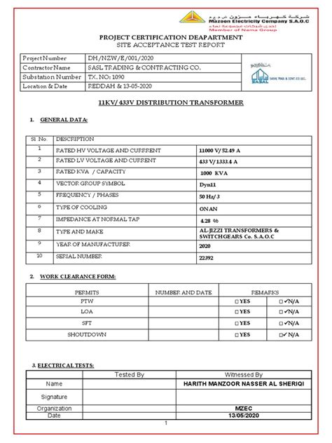 Transformer Testing Checklist Pdf