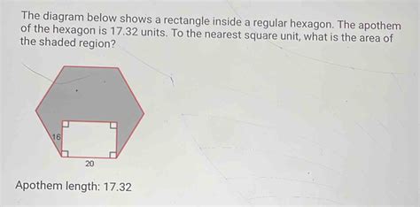 Solved The Diagram Below Shows A Rectangle Inside A Regular Hexagon The Apothem Of The Hexagon