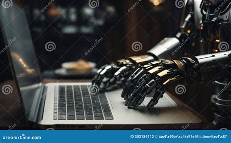 Robotic Hands Working On Laptop Artificial Intelligence And Advance