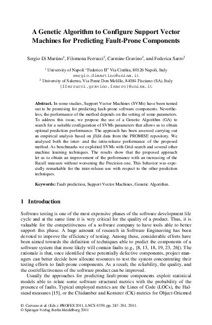 Pdf A Genetic Algorithm To Configure Support Vector Machines For