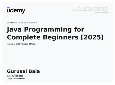 My Course Completion Certificate For Java Programming For Complete