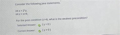 Solved Consider The Following Java Statements Int X2∗y