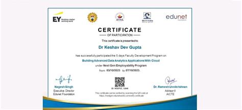 attended fdp on advanced data analytics with cloud dr keshav dev gupta