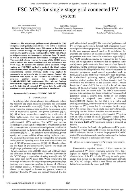 Pdf Fsc Mpc For Single Stage Grid Connected Pv System